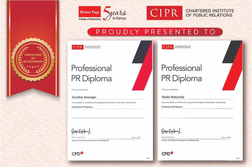 Simon Page Students get Certified by the CIPR body